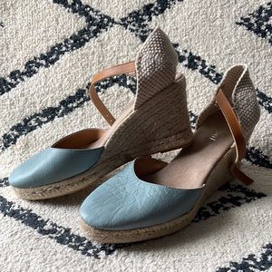Maypol | Shoes | Maypol Wedge Espadrille Leather And Knit Strap Sandals ...